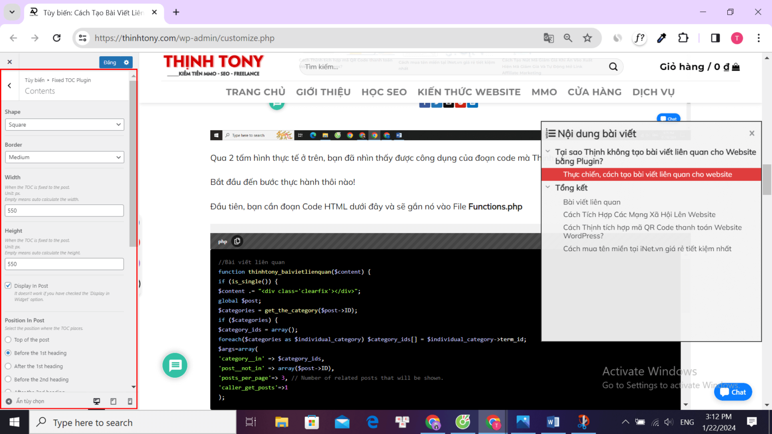 Cách Tạo Mục Lục Bài Viết Tự Động Bằng Plugin Fixed TOC