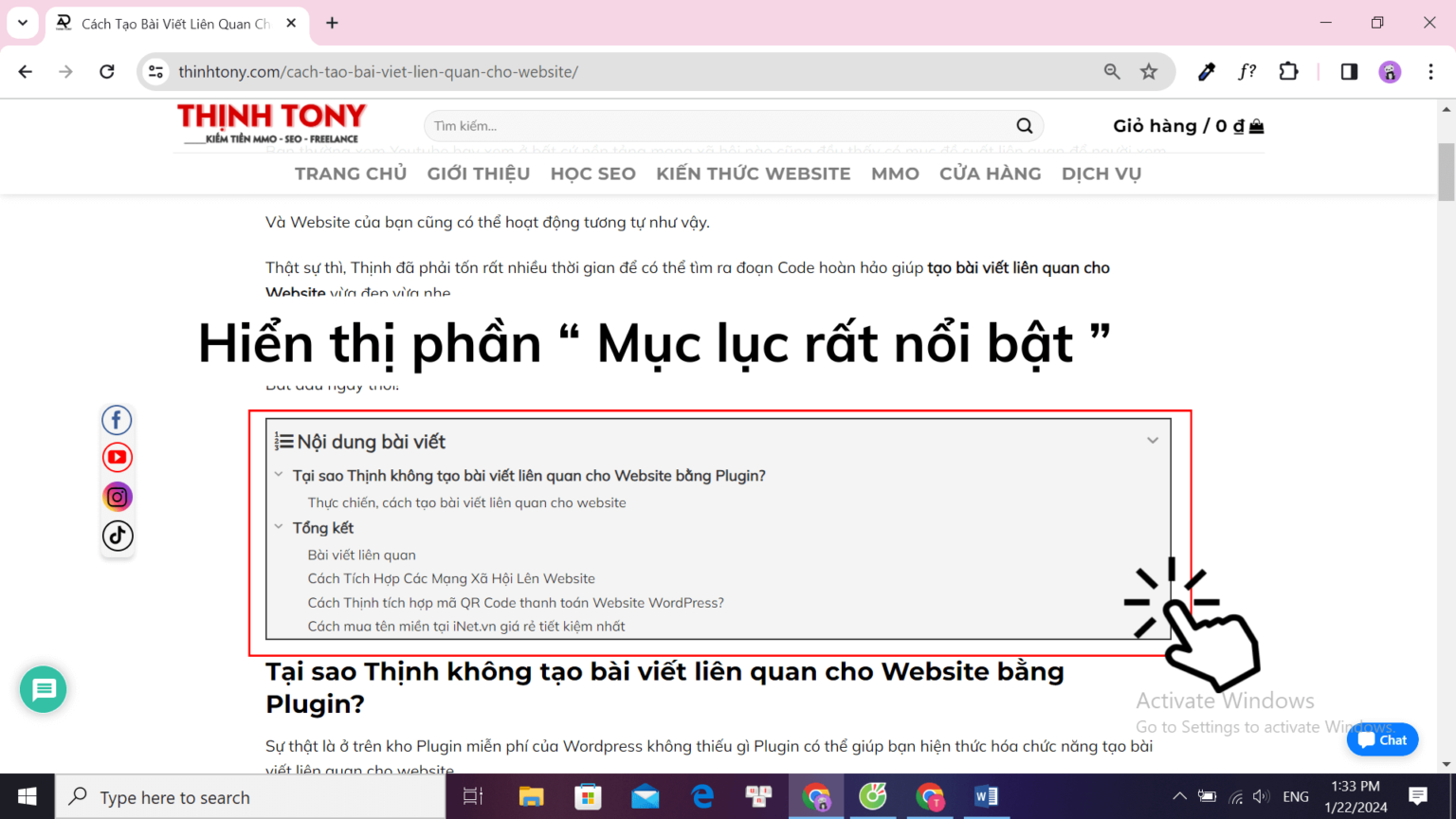 Cách Tạo Mục Lục Bài Viết Tự Động Bằng Plugin Fixed TOC